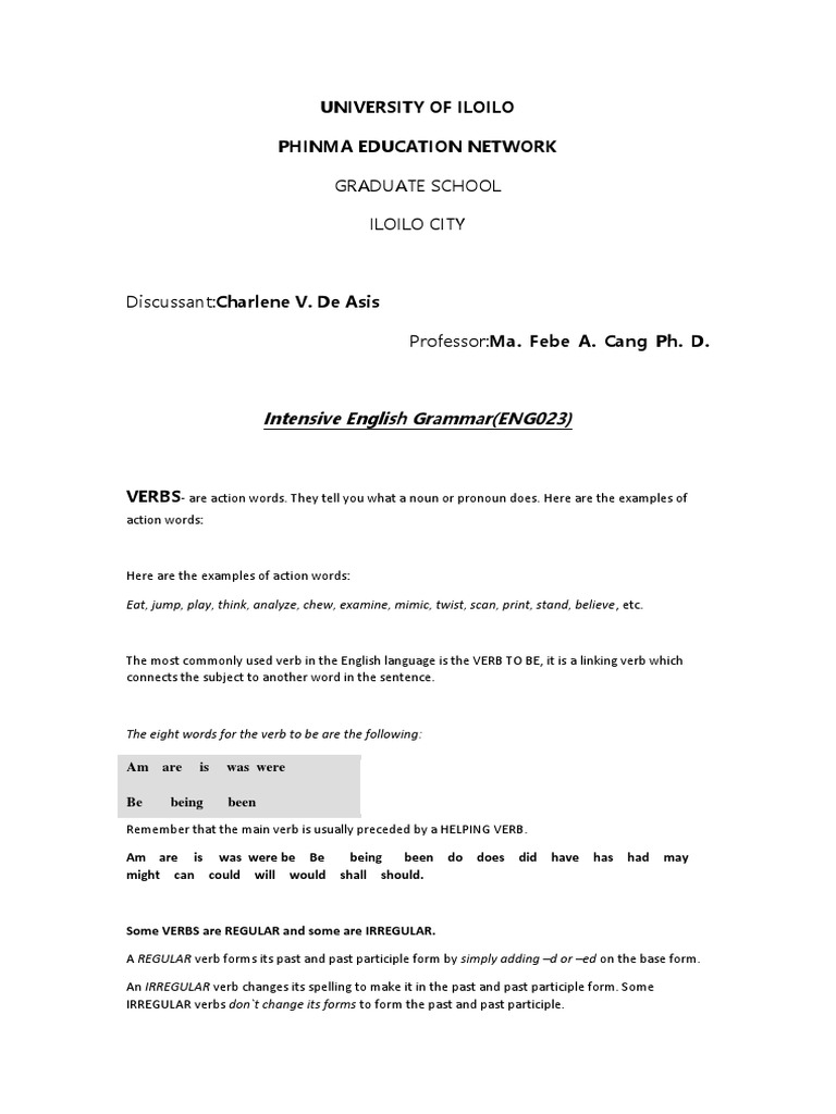 Intensive Grammar Handouts | PDF | Adjective | Verb