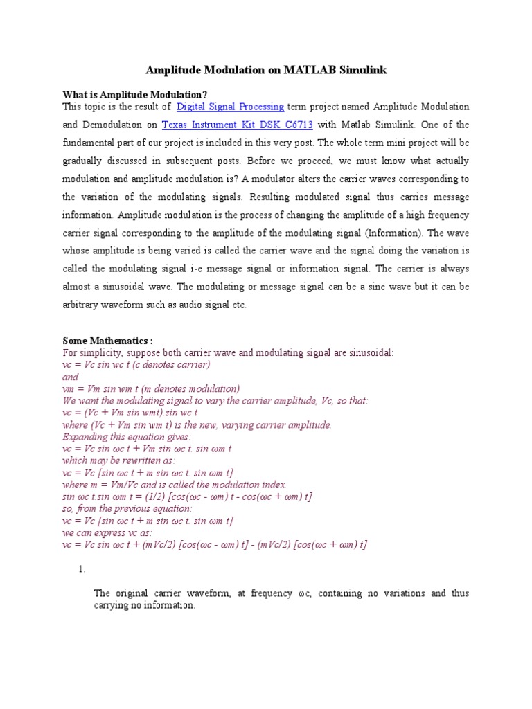 Amplitude Modulation On MATLAB Simulink | Download Free PDF ...
