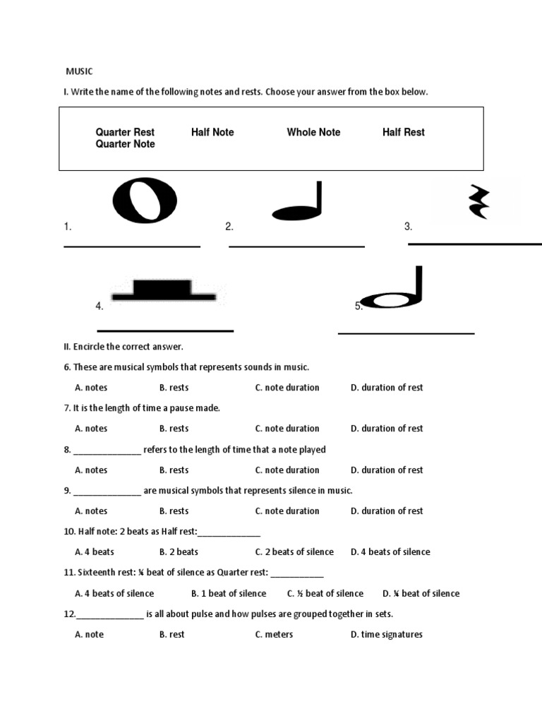 Quarter Rest Half Note Whole Note Half Rest Quarter Note | PDF ...