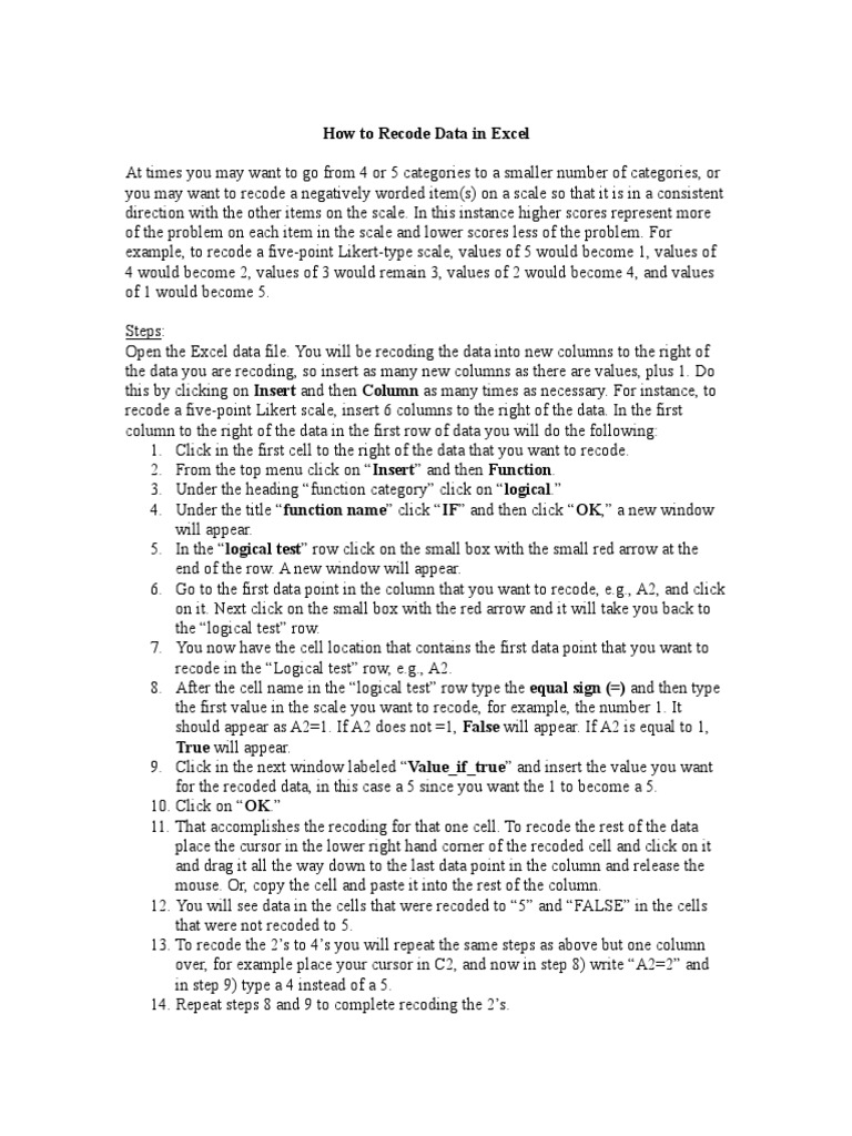 How To Recode Data in Excel 3rd | PDF | Likert Scale | Areas Of ...