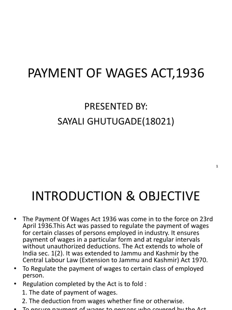 Payment of Wages Act, 1936 | PDF | Wage | Employment