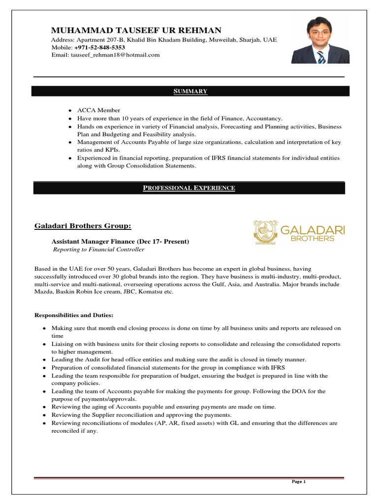 CV - MTR Acca Member Tauseef | PDF | Accounts Payable | Accounting