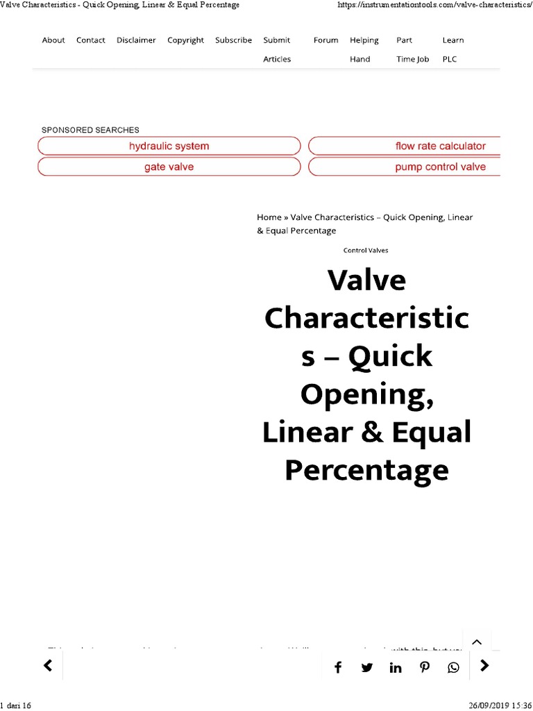Valve Characteristics - Quick Opening, Linear & Equal Percentage | PDF