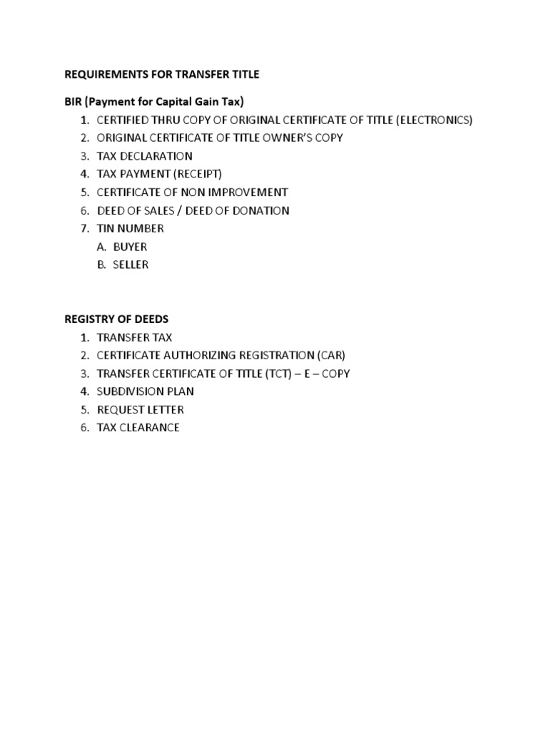 Title Transfer Requirements in the Philippines | PDF