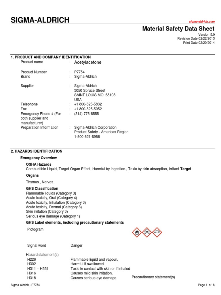 Sigma-Aldrich: Material Safety Data Sheet | PDF | Toxicity | Firefighting