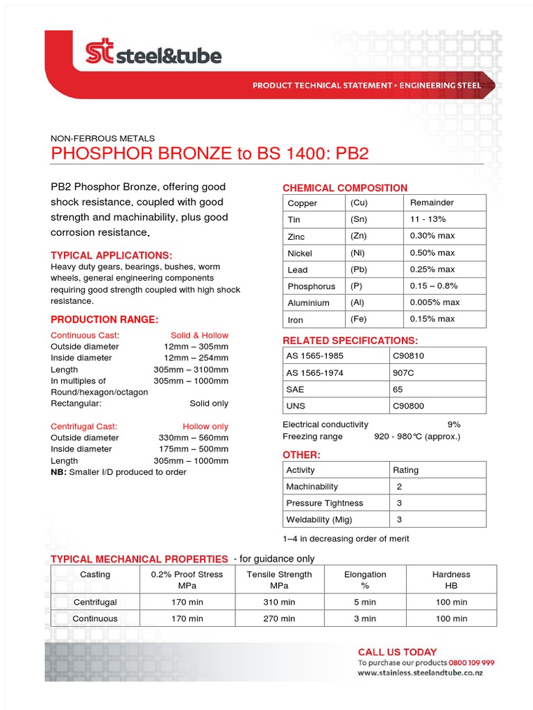 Phosphor Bronze To Bs 1400: Pb2 | PDF | Bronze | Atoms
