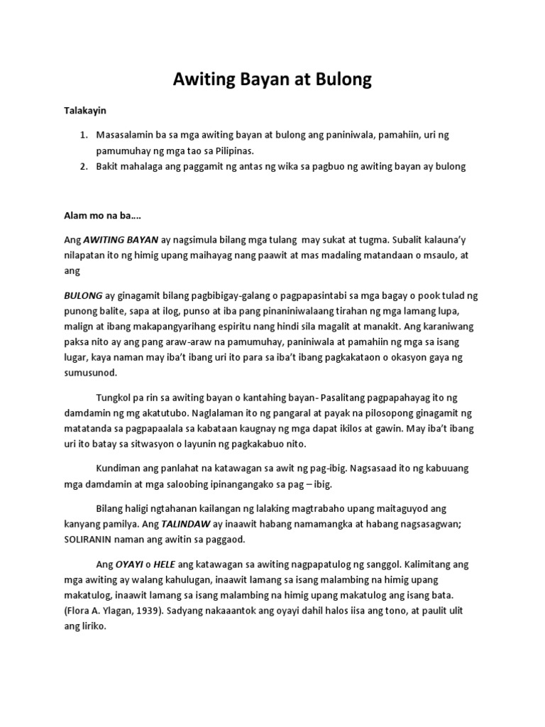 Awiting Bayan at Bulong | PDF