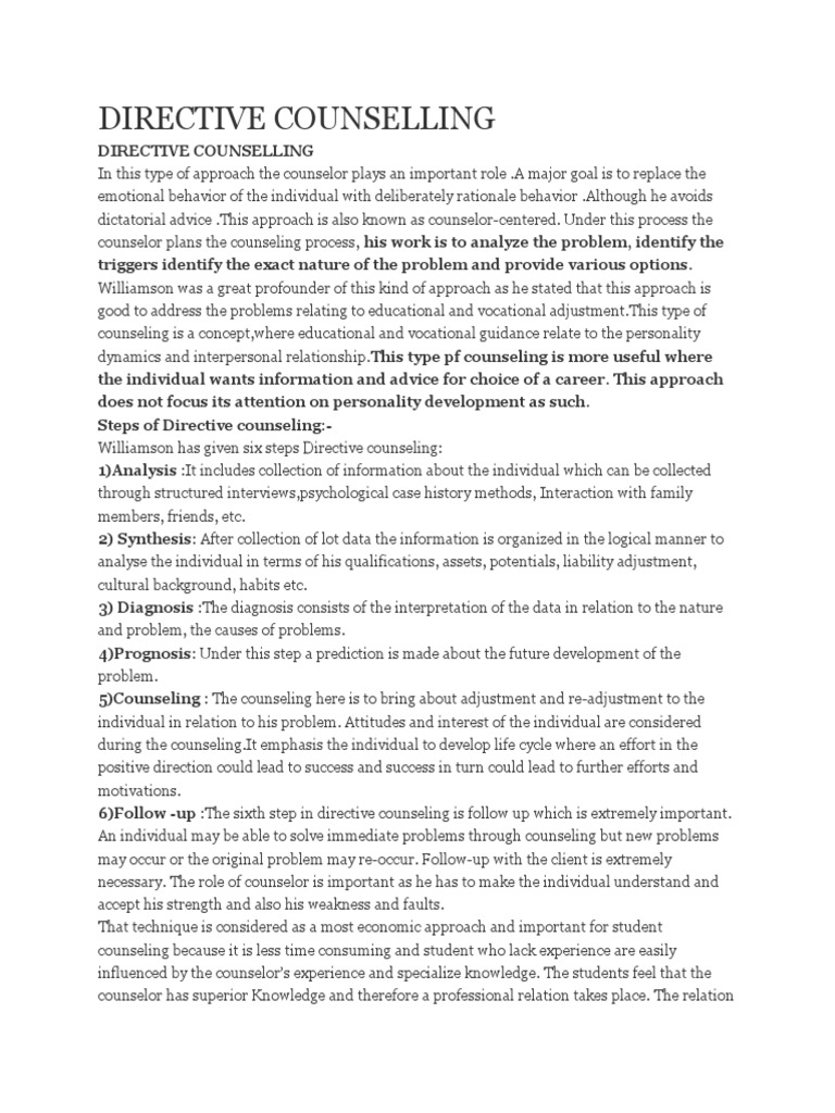 Directive Counselling | Personality Psychology | Psychotherapy