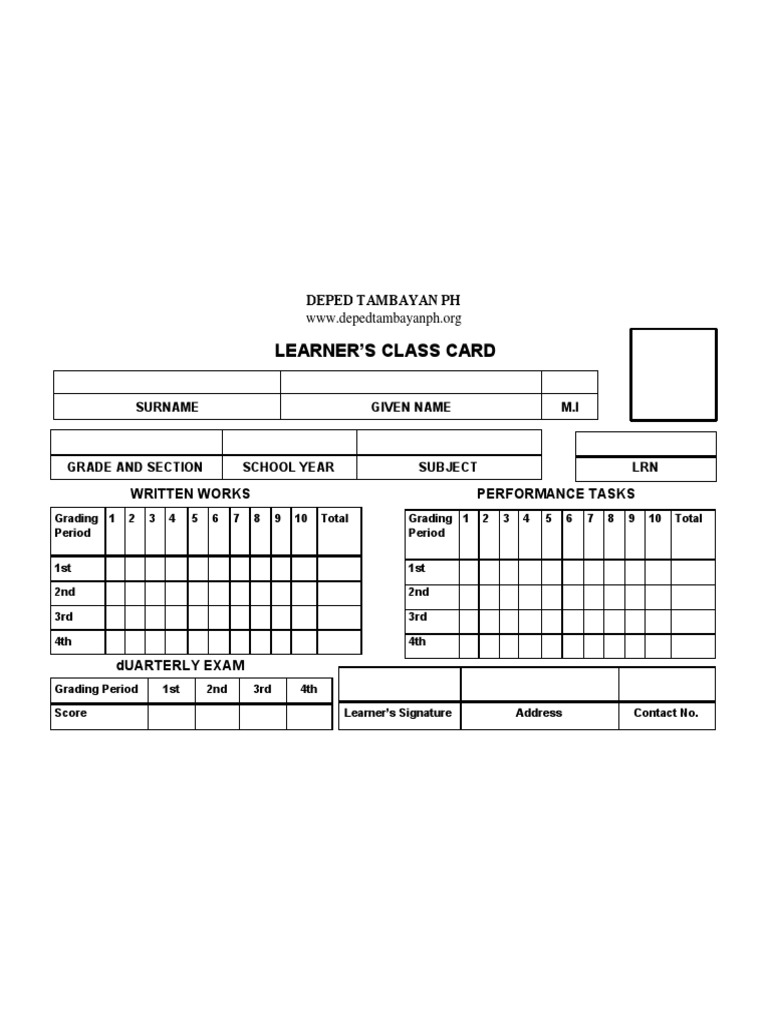 Learner'S Class Card: Deped Tambayan PH | PDF | Learning | Behavior ...