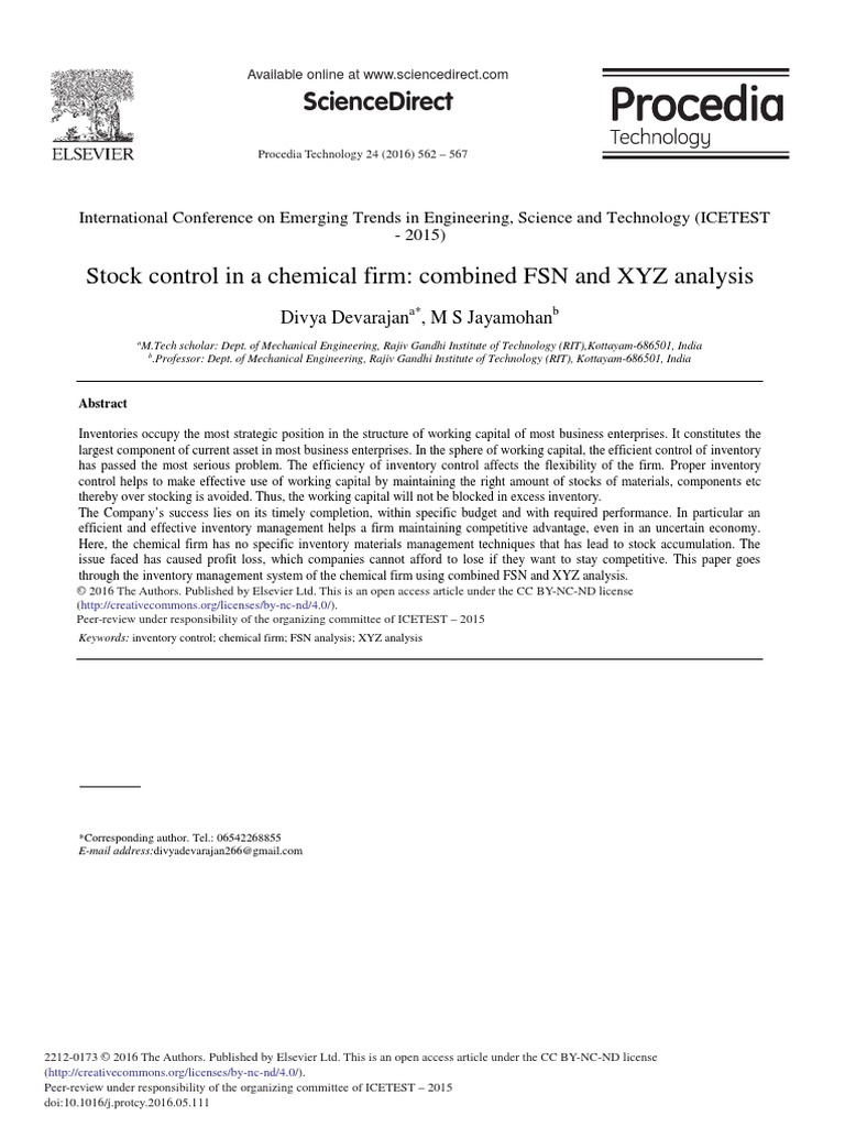 Stock Control in A Chemical Firm Combined FSN and Xyz Analysis | PDF ...