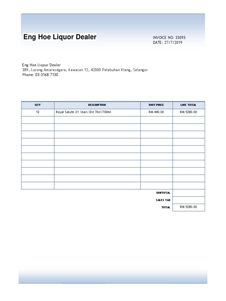 Eng Hoe Liquor Invoice 33093 | PDF