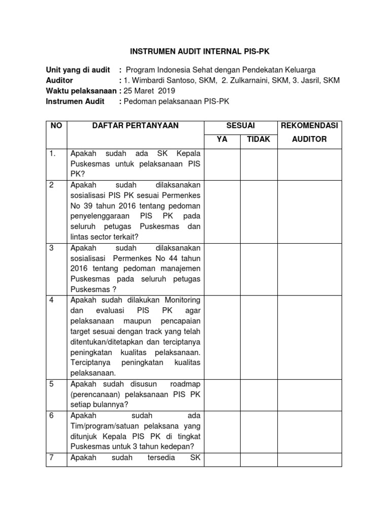 Instrumen Audit Internal UKP | PDF
