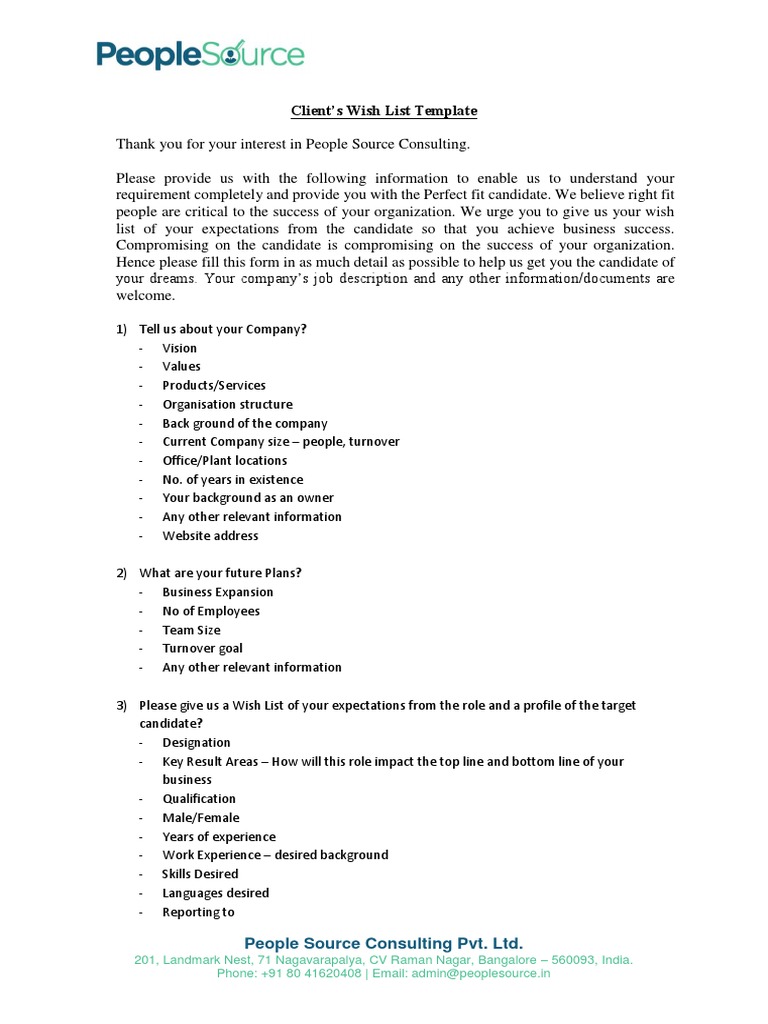 Clients Wish List Template | PDF | Business