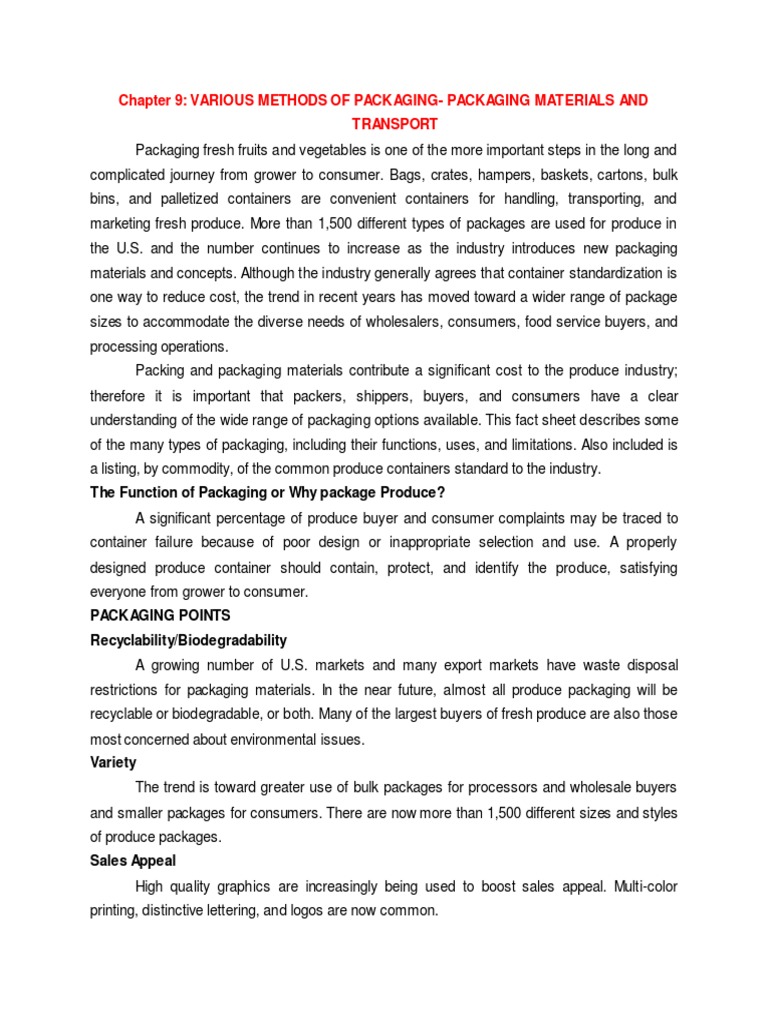 Various Methods of Packaging-Packaging Materials and Transport | PDF ...