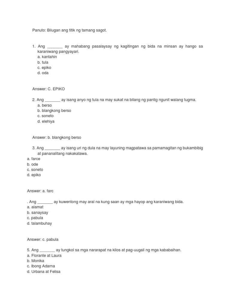 Questions For Licensure Exam LET FILIPINO | PDF