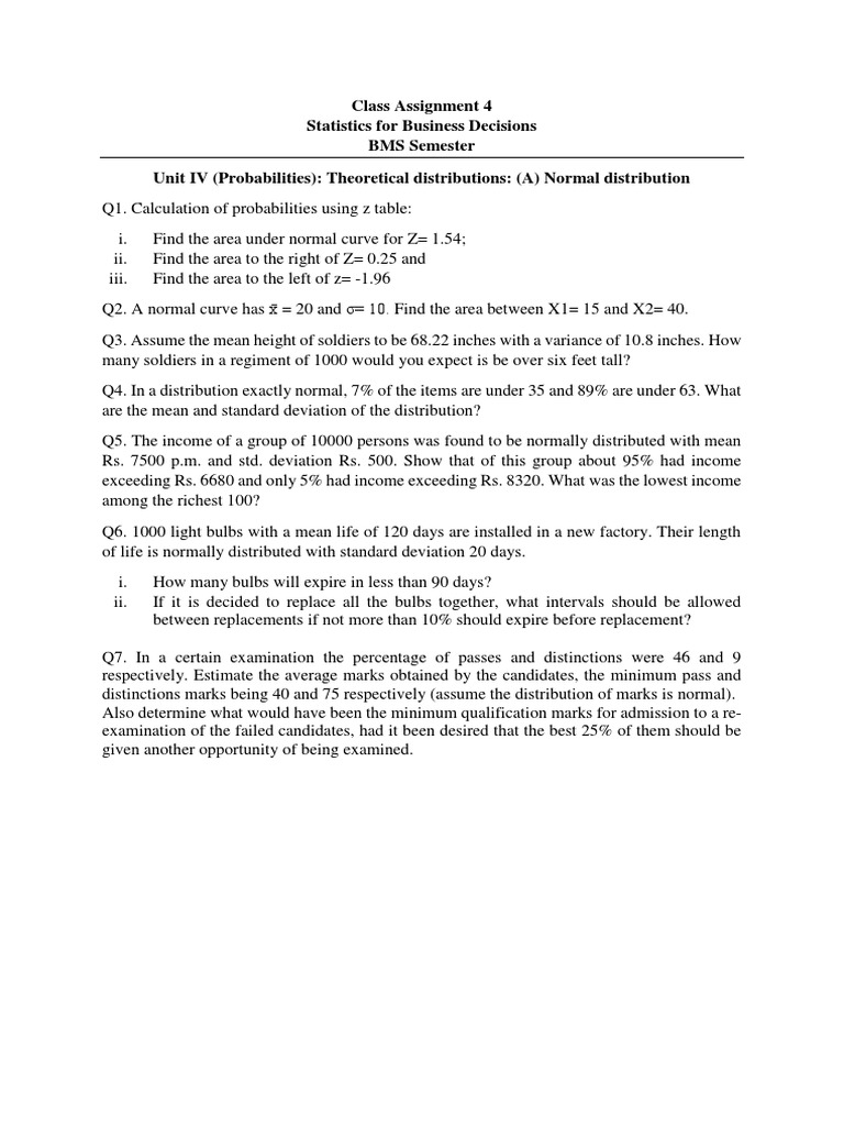 Statistics Assignment on Normal Distribution | PDF
