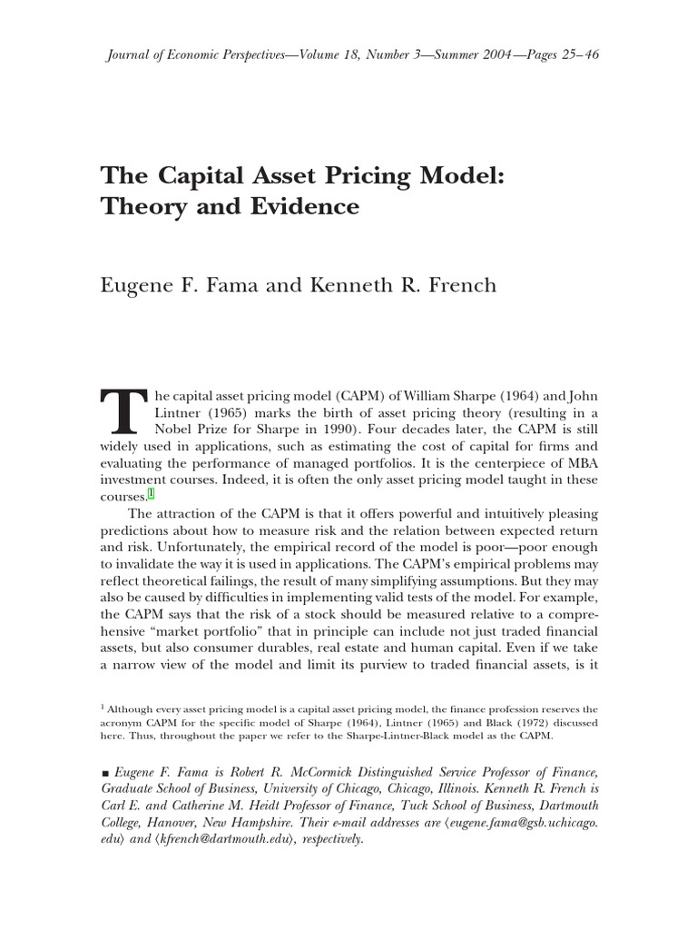 The Capital Asset Pricing Model: Theory and Evidence: Eugene F. Fama ...