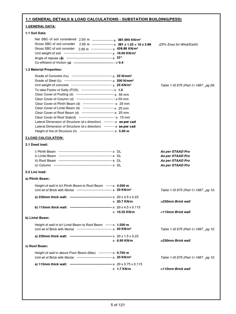 1.1 General Details & Load Calculations - Substation Building (Pess ...