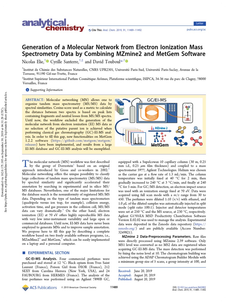 Generation of A Molecular Network From Electron Ionization Masa ...