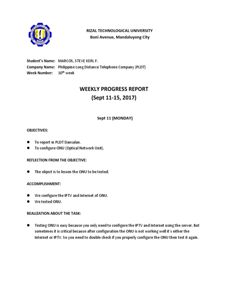 Weekly Progress Report (Sept 11-15, 2017) : Rizal Technological ...