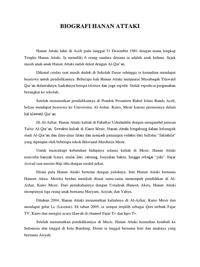 Biografi Ustadz Hanan Attaki Lengkap | PDF | Agama & Spiritualitas