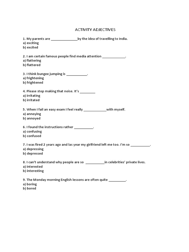 ESL Adjective Practice Quiz | PDF | Language Arts & Discipline