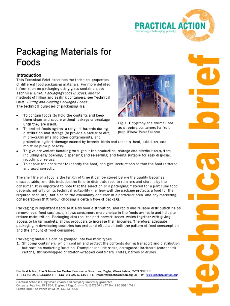 Packaging Materials For Foods: Photo: Peter Fellows) | PDF ...