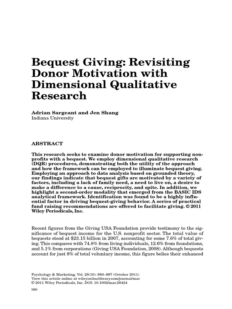 Bequest Giving - Revisiting Donor Motivation With Dimensional ...