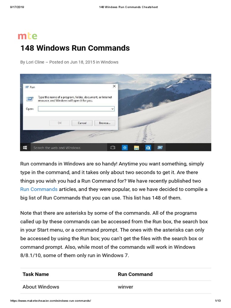 148 Windows Run Commands: - Posted On in by Lori Cline Jun 18, 2015 Windows | PDF | Microsoft ...