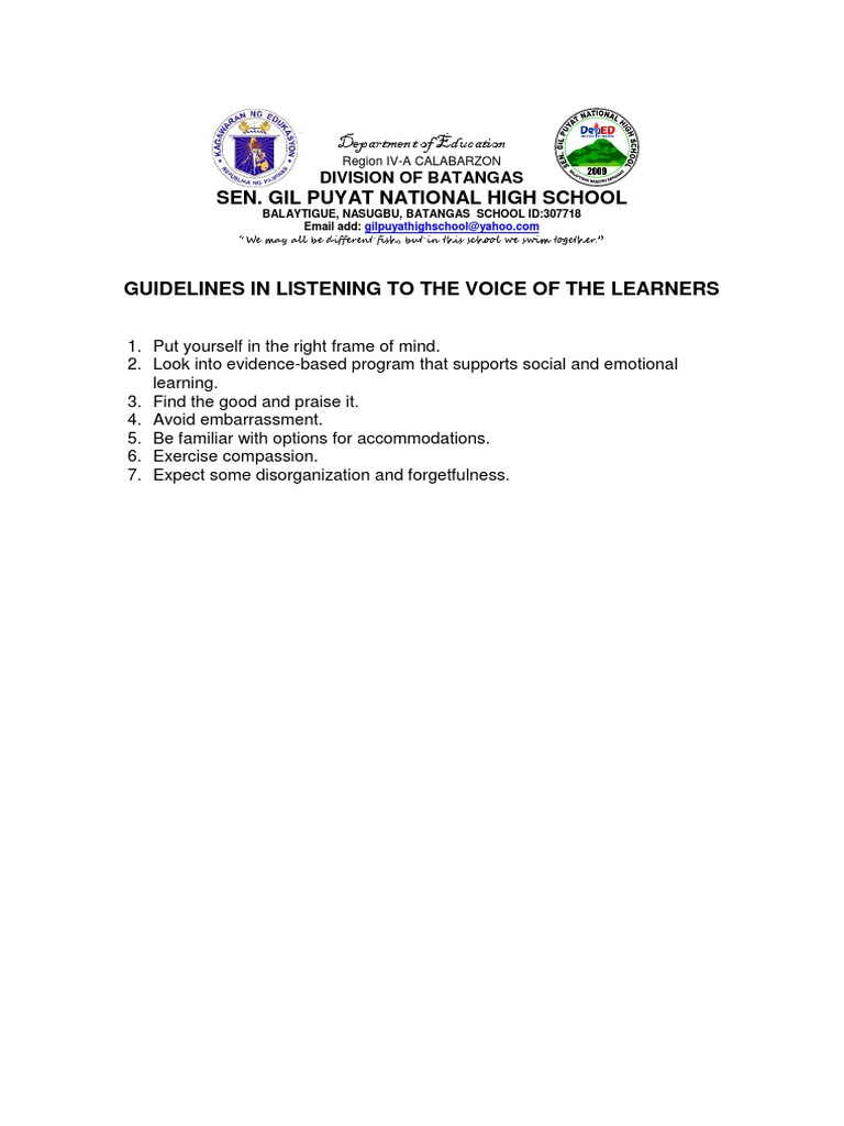 Guidelines in Listening To The Voice of The Learners and Other ...