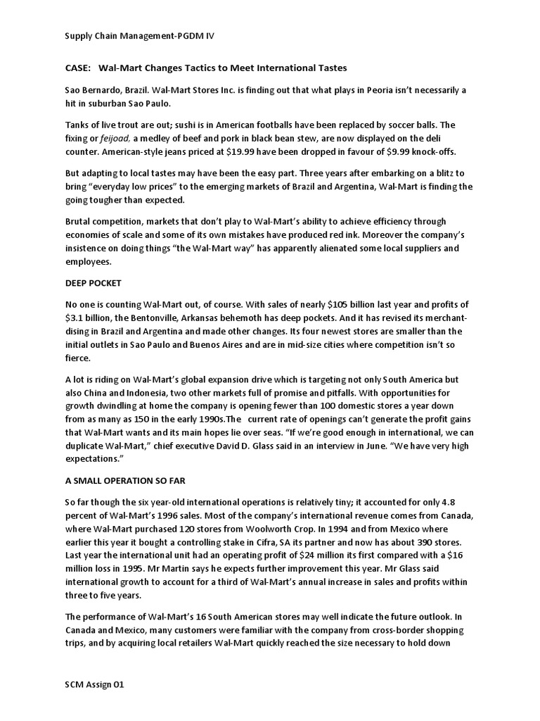 Wal-Mart's Global Expansion Challenges | PDF | Walmart | Retail