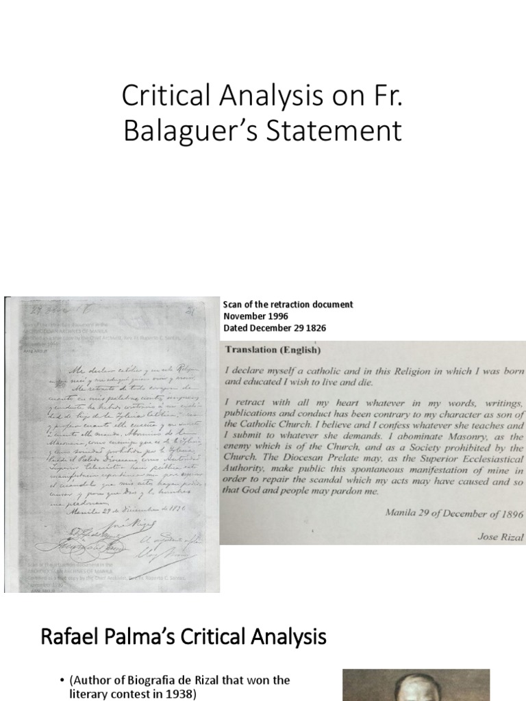 Balaguer's Testimony on Rizal's Retraction | PDF