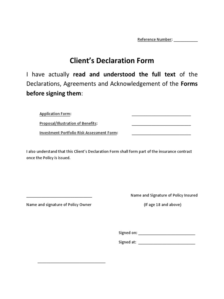 Client Declaration Form Template | PDF | Business | Finance & Money ...