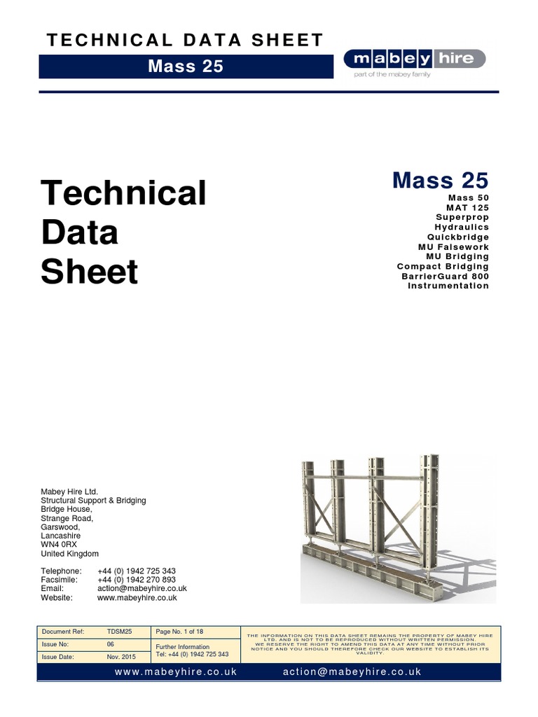 Mass 25 Technical Data Sheet | PDF | Truss | Bending