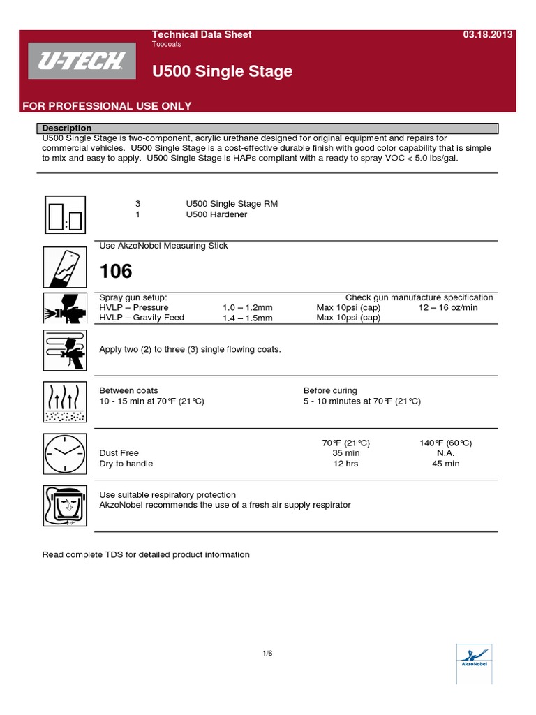 U500 Single Stage Paint Technical Data | PDF | Epoxy | Flash (Photography)