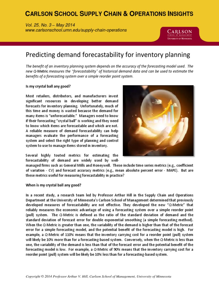 Predicting Demand Forecastability For Inventory Planning: C S S C & O I ...