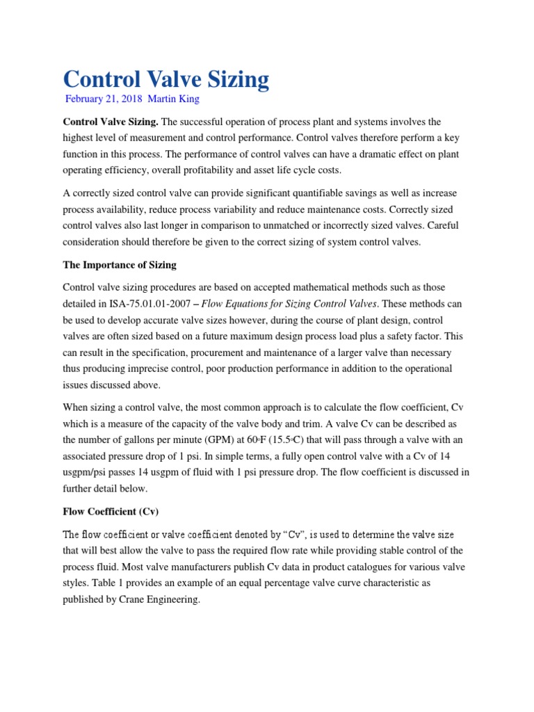 Control Valve Sizing | PDF | Valve | Fluid Dynamics