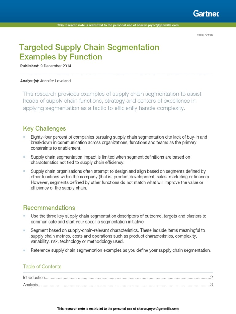 Gartner Article Targeted Supply Chain Segmentation Examples By Function Pdf Market