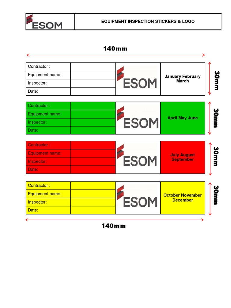 Equipment Inspection Stickers Template | PDF | Technology & Engineering