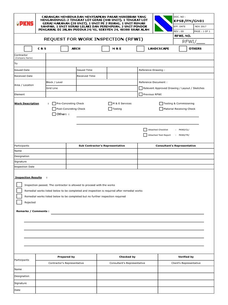 Request For Work Inspection (Rfwi) | PDF | Economic Sectors | Business