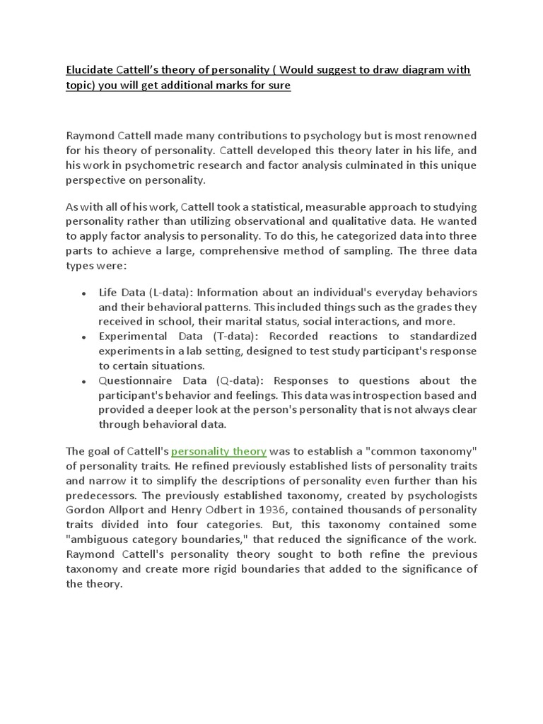 Elucidate Cattell's Theory of Personality | PDF | Personality ...