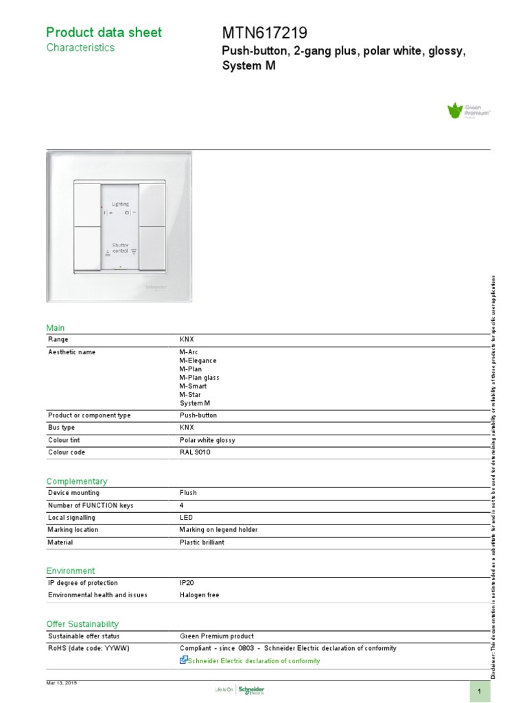 Schneider KNX Push-Button Datasheet | PDF