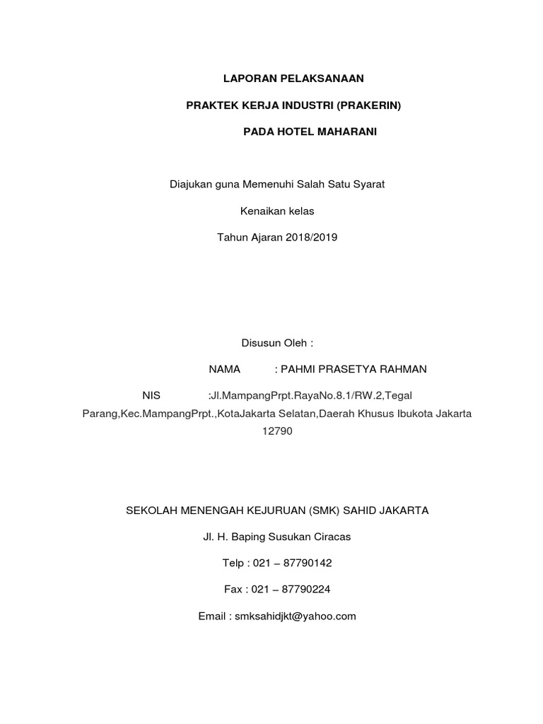 Format Laporan PKL Boga 2019 | PDF