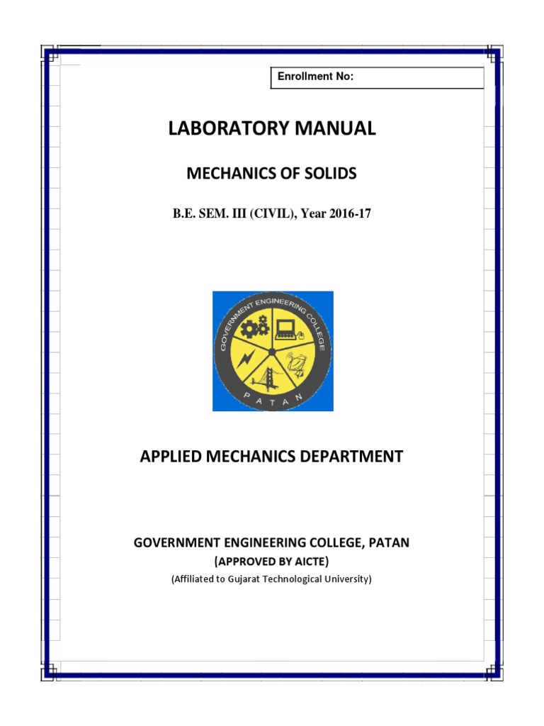 Laboratory Manual: Mechanics of Solids | PDF