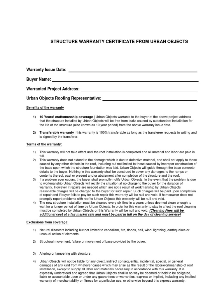 Structure Warranty Certificate | PDF | Civil Law (Legal System ...