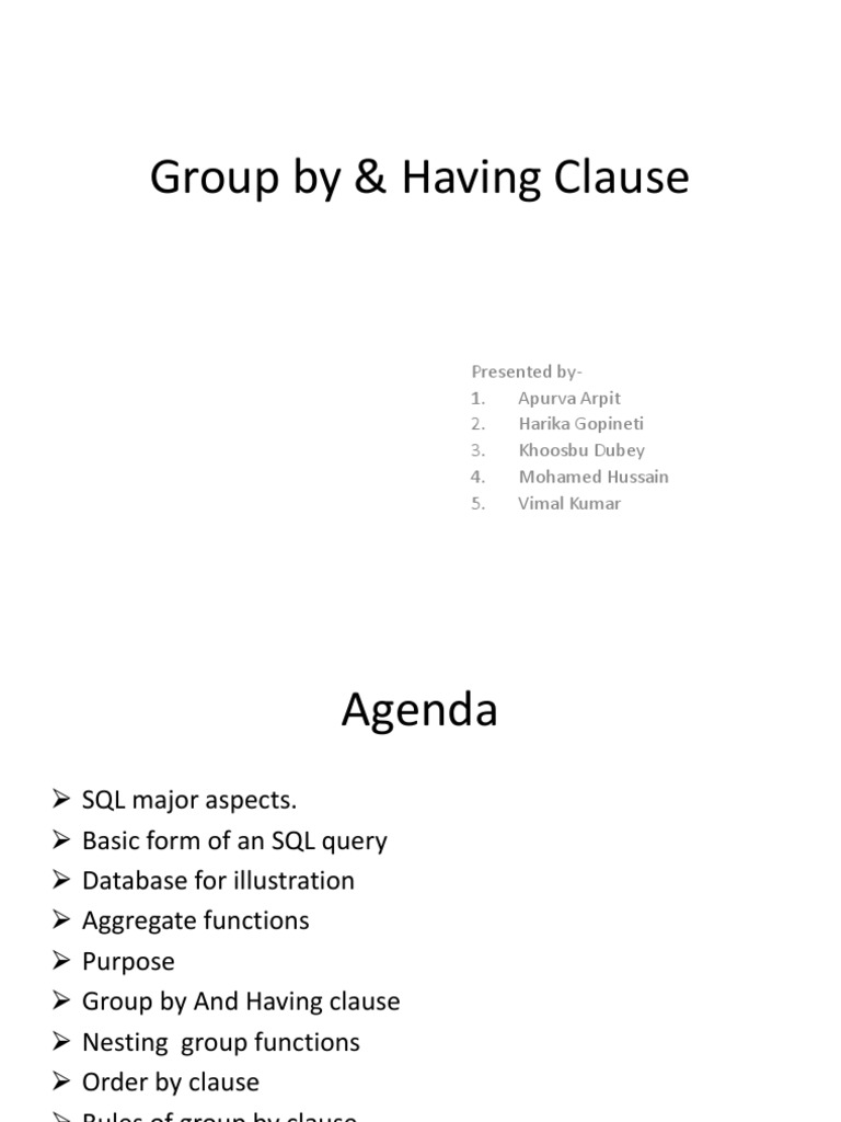 SQL Group By and Having Clause Guide | PDF | Sql | Databases