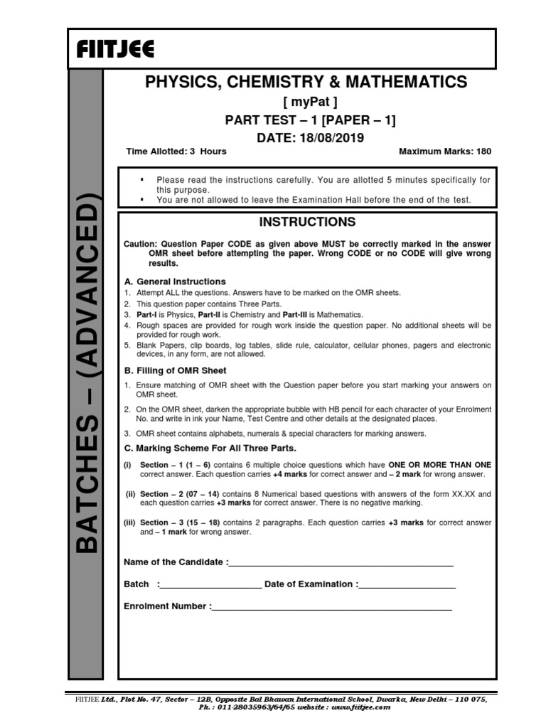 Fiitjee: Physics, Chemistry & Mathematics | PDF | Triangle | Acceleration