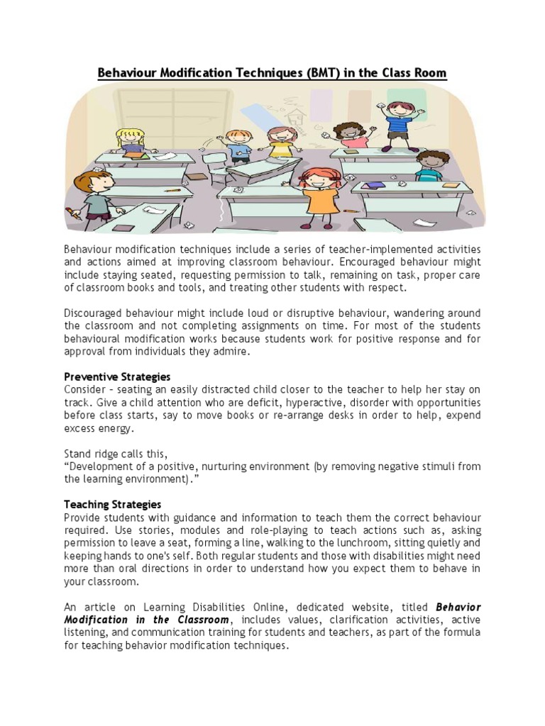 Behaviour Modification Techniques in The Class Room | PDF | Classroom ...