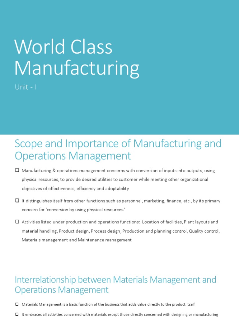 World Class Manufacturing Unit I II | PDF | Quality Assurance ...