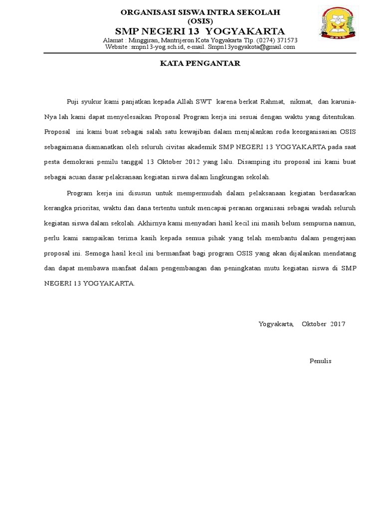 Proposal Program Kerja OSIS SMP 13 Yogyakarta | PDF